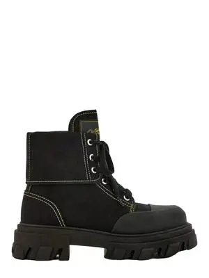 GANNI Contrast Stitch Combat Boots - Black