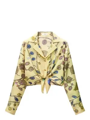 Versace Printed Silk Twill Cropped Shirt - Yellow