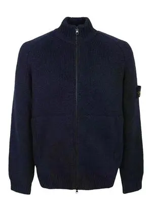 Stone Island Compass Patch Ribbed Knit Cardigan - Blue