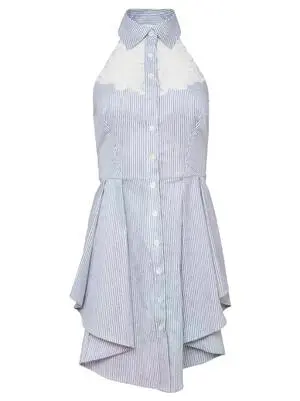 FLEUR DU MAL Halterneck Mini Dress With Lace Cutouts - Blue