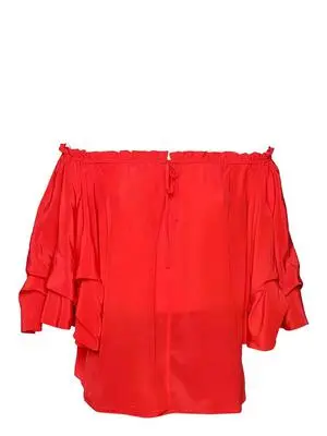 Diane Von Furstenberg Silk Ruffled Off-shoulder Top - Red