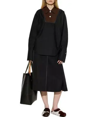 Marni Contrast-stitch A-line Midi Skirt - Black