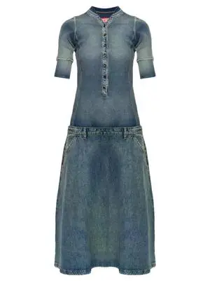 DIESEL® Ribbed-knit Panelled Midi Dress - Blue