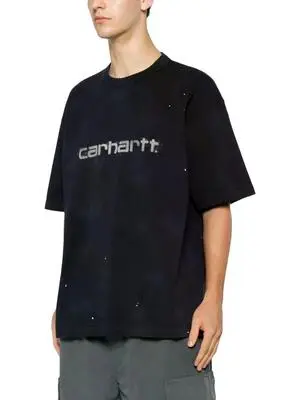 Carhartt Work In Progress Logo-print Paint-splatter T-shirt - Blue