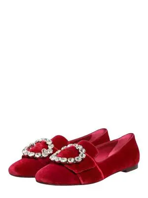 Dolce & Gabbana Velvet Loafers With Rhinestone Buckle - Red