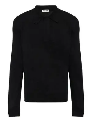 JIL SANDER Wool Long-sleeve Polo Shirt - Black
