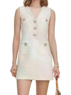 SELF-PORTRAIT Bouclé Frayed-edge Mini Dress - Neutrals