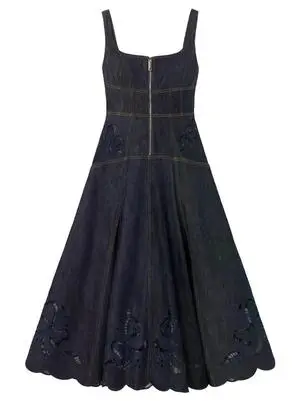 SELF-PORTRAIT Broderie Anglaise Midi Dress - Blue