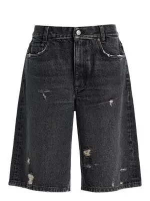 HOUSE OF DAGMAR High-rise Distressed Denim Shorts - Black