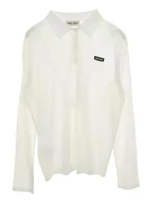 Miu Miu Long-sleeve Polo Shirt With Chest Logo Patch - White
