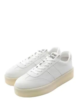 Miu Miu Logo Leather Platform Sneakers - White