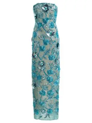 Rachel Gilbert Embellished Tulle Gown - Blue