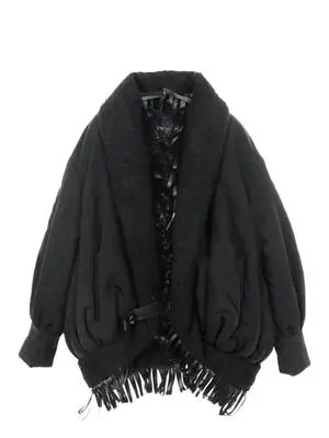 LOUIS VUITTON Silk Bouclé Fringe Cocoon Jacket - Black