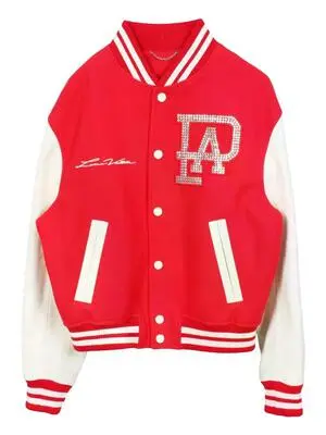 LOUIS VUITTON Wool Varsity Blouson Jacket With Swarovski Crystal Embellishments - Red