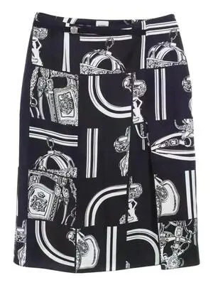 Hermès Silk Graphic Print Midi Skirt - Blue
