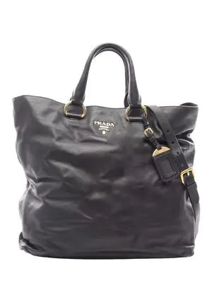 Prada Soft Calf Leather Tote Bag - Black