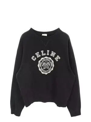 Celine Cotton Logo Print Crewneck Sweatshirt - Black