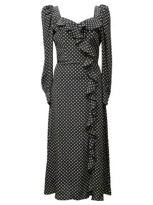 Alessandra Rich Polka-dot Ruffled Silk Dress - Black