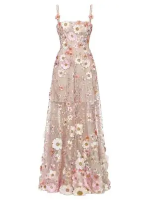 BRONX AND BRONCO Venice 3d Jasmine Floral-appliqué Maxi Dress - Pink