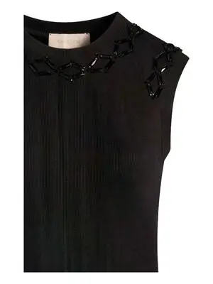 CIRCUS HOTEL Sequin Embellished Ribbed Top - Black
