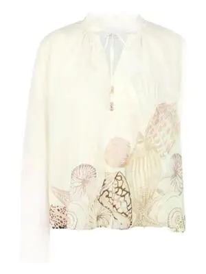 MARCCAIN Seashell-print Tie-neck Blouse - Neutrals
