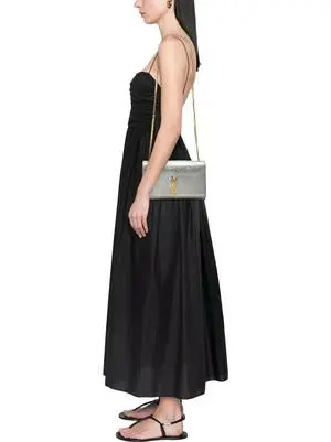 Saint Laurent Medium Metallic Calfskin Classic Monogram Kate Crossbody Bag - Silver