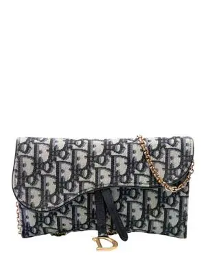 Dior 2020 Oblique Canvas Saddle Wallet On Chain Crossbody Bag - Blue