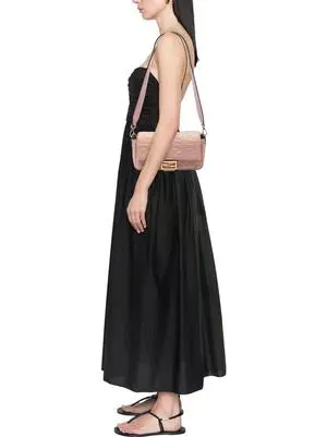 Fendi Zucca Embossed Leather Baguette Satchel - Pink