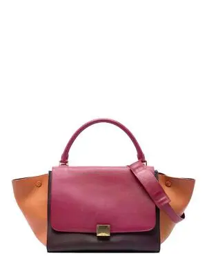 Celine Medium Tricolor Leather Trapeze Satchel - Red