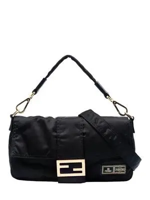 Fendi Nylon Convertible Baguette Satchel - Black