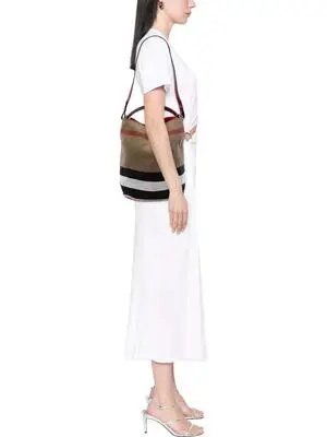 Burberry Medium Mega Check Canvas Ashby Bucket Bag Satchel - Brown