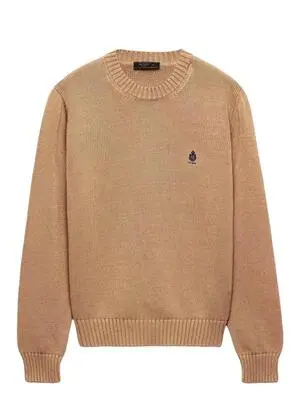 Prada Embroidered Logo Cotton Sweater - Neutrals