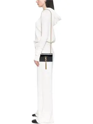 Saint Laurent Patent Leather Monogram Kate Tassel Crossbody Bag - Black