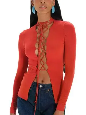 MANURI Jamie Lace-up Top - Red