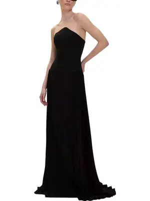 V:PM ATELIER Strapless Pleated Maxi Dress - Black