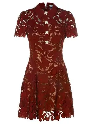 SELF-PORTRAIT Burgundy Floral Guipure Lace Mini Dress - Red