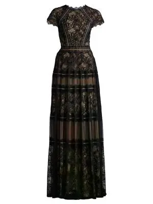Tadashi Shoji Ahern Lace-panelled Tiered Maxi Dress - Black