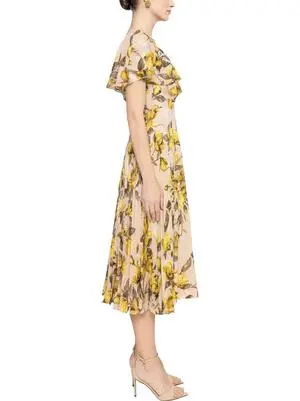 NISSA Floral Print Ruffled Midi Dress - Neutrals