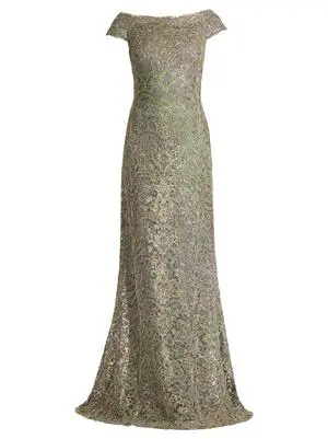 Tadashi Shoji Dusen Vine Embroidered Maxi Dress - Grey
