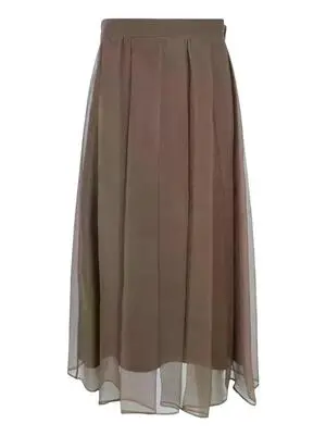 Brunello Cucinelli Silk Chiffon Maxi Skirt - Brown