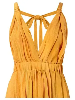 120% Lino Ruched Tie-fastening Dress - Orange