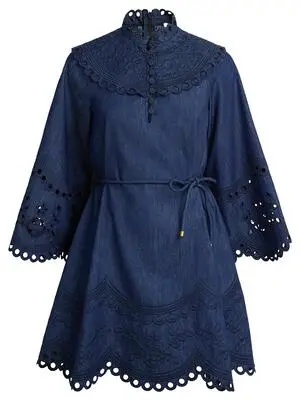 Zimmermann Mahon Denim Broderie Mini Dress - Navy
