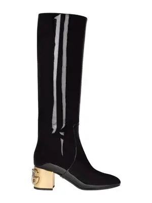 DOLCE & GABBANA Dolce & Gabbana Black High-Shine Knee-Length Boots