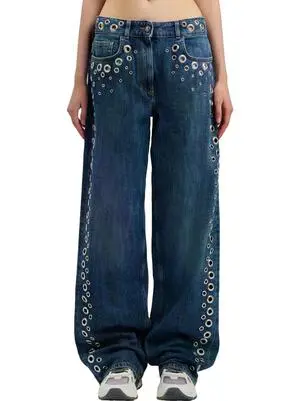 Palm Angels Eyelet Embellished Wide-leg Jeans - Blue