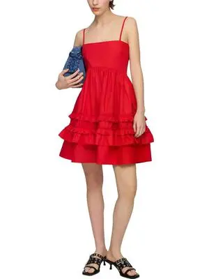 GANNI Ruffled Tie Mini Dress - Red