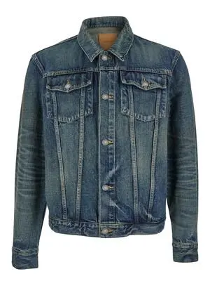 Saint Laurent Buttoned Long-sleeved Denim Jacket - Grey