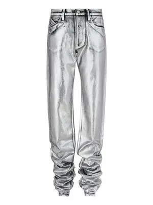 Attico Metallic Logo Patch Jeans - Silver