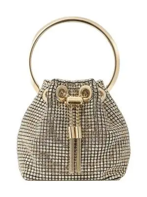 JIMMY CHOO Embellished Drawstring Bucket Bag - Champagne/light Gold