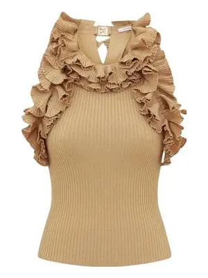 Zimmermann Sleeveless Ruffled Knit Top - Metallic Gold