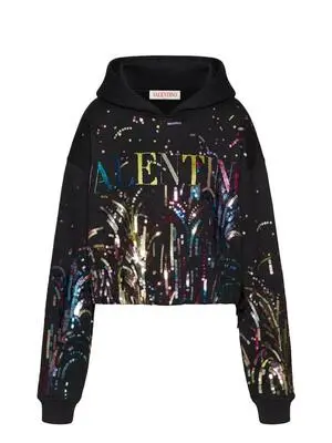 VALENTINO Valentino Sequin Logo Cropped Hoodie